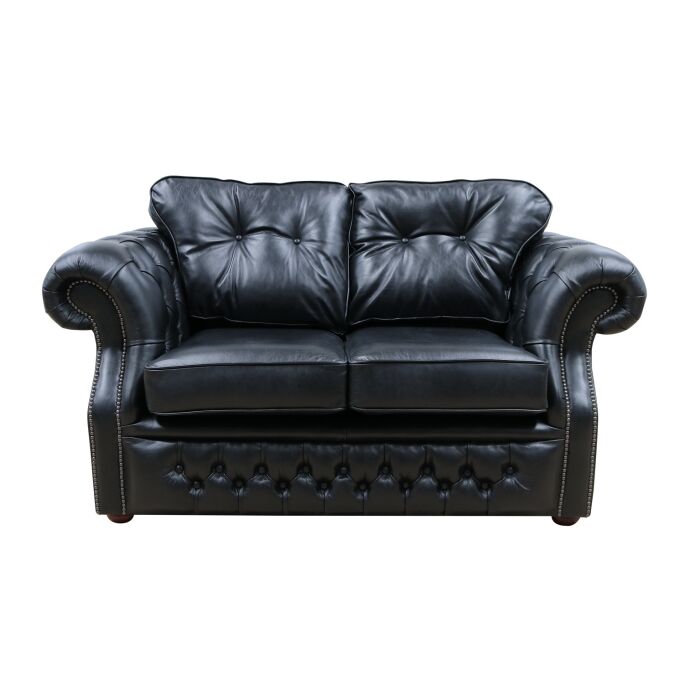 Black Leather 2 Seater Sofa Era Style